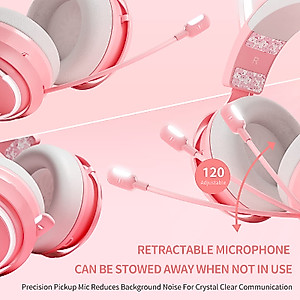 SOMIC Cat Ear Headphones, 2.4G/Bluetooth Wireless Gaming Headset for PS5, PS4, PC with RGB Lights and Retractable Mic, 10Hrs Playtime, 7.1 Surround Sound for Laptop, Smartphone-GS510 Pro - Pink