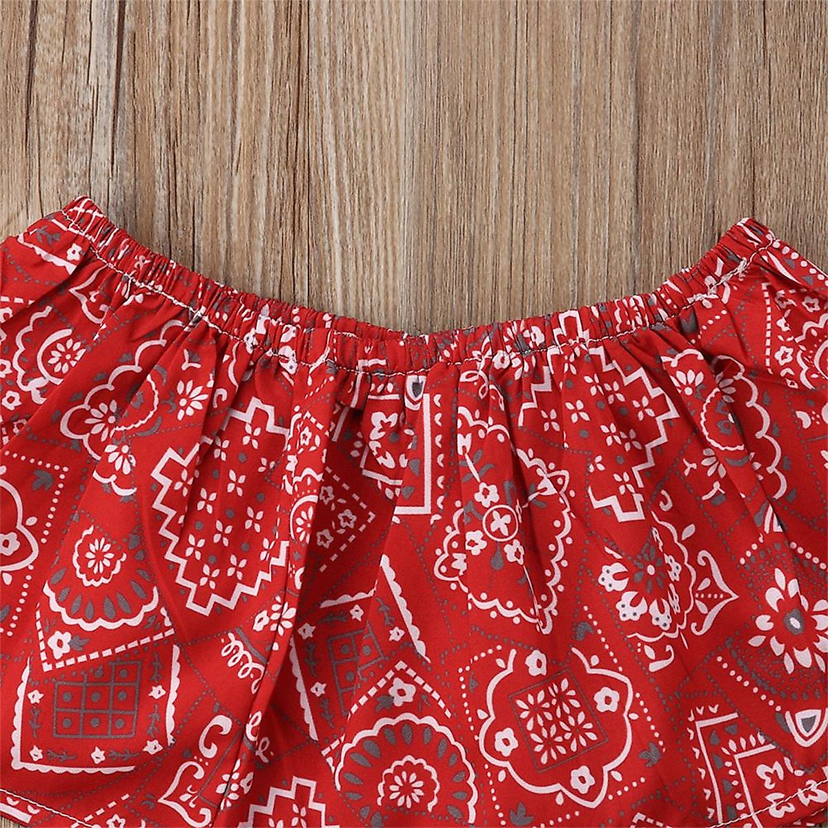 stylesilove Baby Girls Cowgirl Red Bandana Top with Pom Pom Trim Bloomers and Headband 3pcs Outfit (90/12-18 Months)