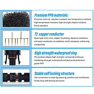4 To 1 Solar Panel Connectors, 1000VDC Crimping Connection Anti Aging IP67 Waterproof Dustproof PPO Solar Panel Connectors for Outdoors