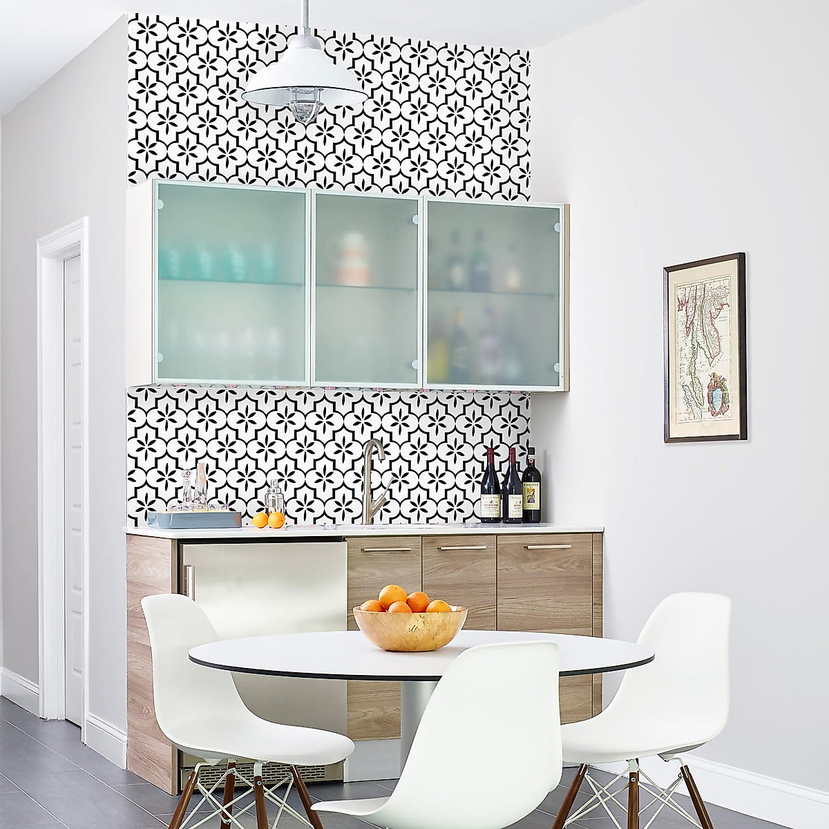 GloryTik Black Contact Paper Trellis Wallpaper White and Black Geometry Pattern Peel and Stick Wallpaper Self-Adhesive Removable Wallpaper White Modern for Cabinet Drawer Lining Wall Decor 17.7"X118"