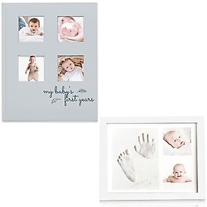 Baby Memory Book First 5 Years Journal And Baby Handprint Footprint Keepsake Kit Bundle - All Family, LGBT, Single Mom Dad, Adoptive - Baby Prints Photo Frame for Newborn