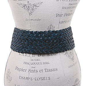 beltiscool Women's 3 1/4" Wide Tapered Braided Woven High Waist Leather Belt, Navy Blue | L/XL - 40"