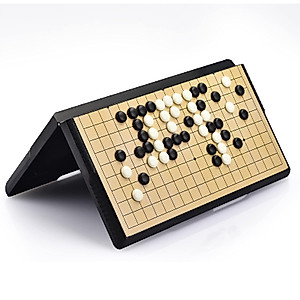 ColorGo 19x19 Go Board Game Set with Large Folding Travel Board (11.3-Inch) and Magnetic Plastic Stones Strategy Weiqi Games