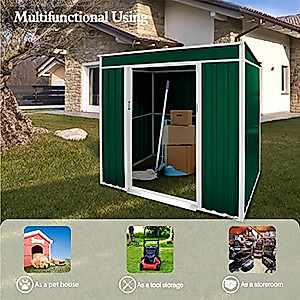 Omelaza 4' x 6' Outdoor Garden Storage Shed with Sliding Door, Perfect to Store Patio Furniture, Garden Tools, Bike Accessories, Beach Chairs, Weather Resistance, Green