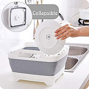 FOSJGO 9L Collapsible Dish Tub Portable Sink,Dishpan for Washing Dishes,Wash Dish Basin,Foldable Laundry Tub,Washing Basin with Drain Plug,Dishpan for Kitchen Sink,Camping Dish Washing Tub