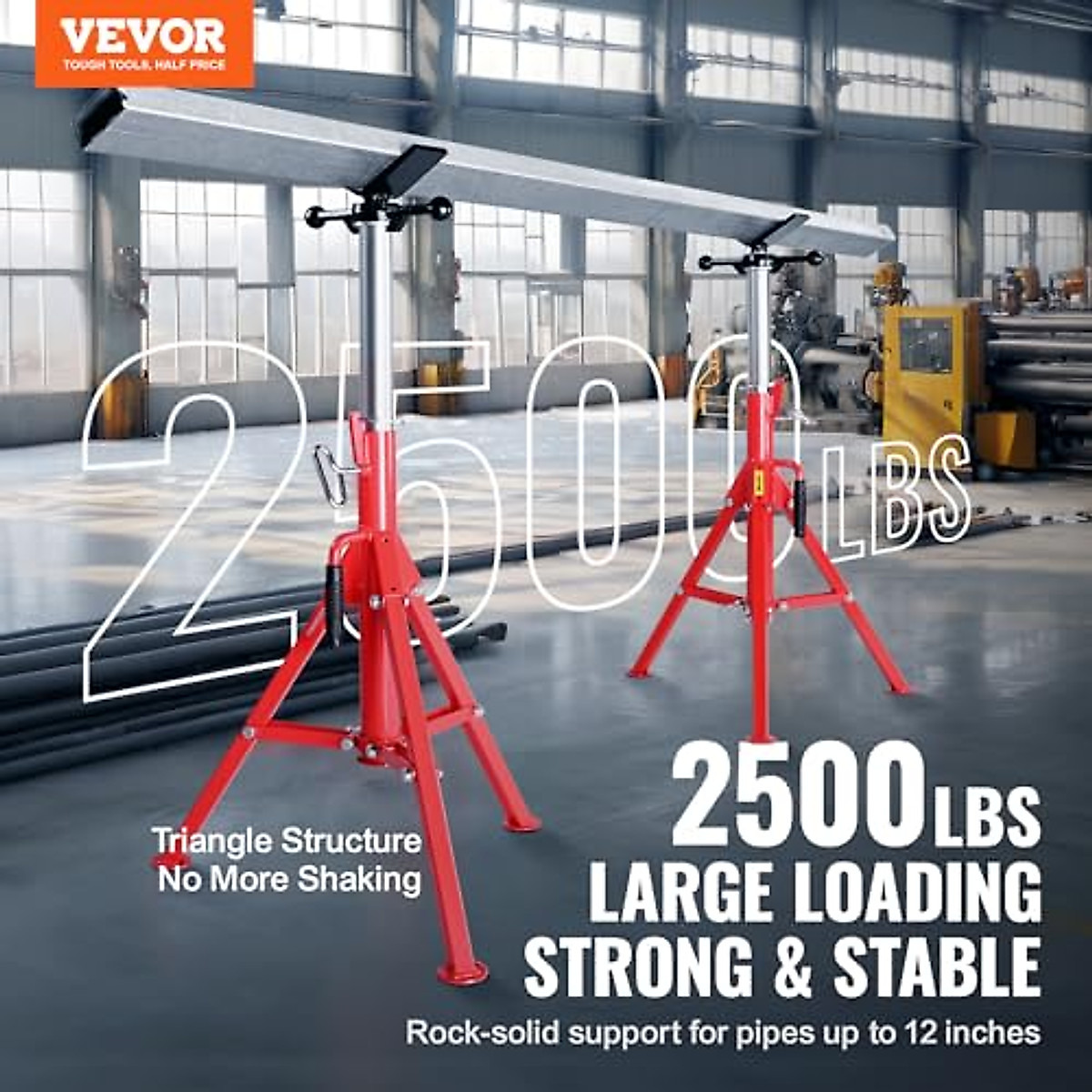 VEVOR Heavy-Duty Pipe Stand Adjustable Folding Pipe Jack Stand | Sturdy Construction 2500 lbs Load Capacity | Ideal for Welding, Automotive, and Construction Projects