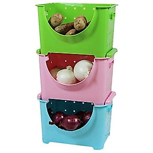 Basicwise Stackable Plastic Storage Container, Set of 3 Blue, QI003215B.3