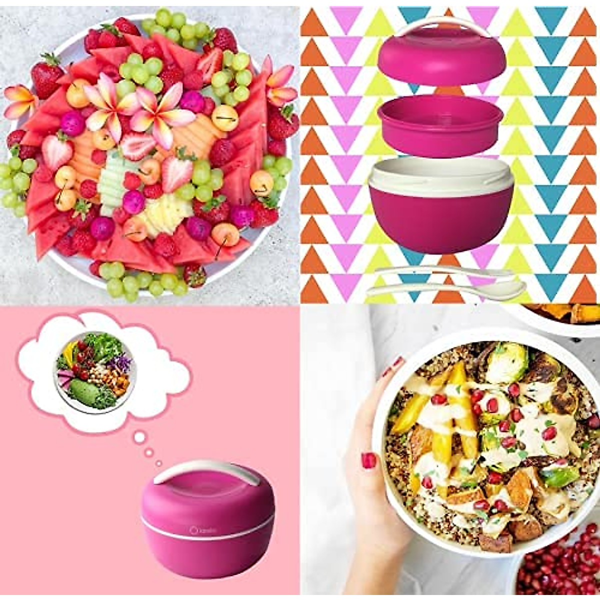 kinsho Bento Salad Container, Lunch Bowl for Salads | Bento Lunch-Box Containers with Lid for Adults | Meal Prep Kit for Lunches To Go | Leakproof Dressing Cup | BPA-Free Grey