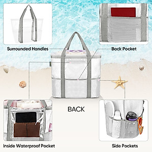 BALEINE Large Beach Bag Pool Bags, Mesh Beach Tote for Toys, Towel, flip flops, White