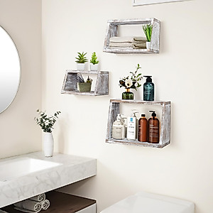 idee-home Bathroom Floating Shelves for Wall, Wood Farmhouse Decorative Wall Mounted Hanging Shelves for Kitchen Bedroom Living Room, Rustic White, Set of 3