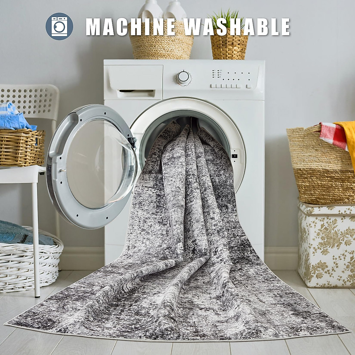 Area Rug Living Room Rugs - 9x12 Large Soft Indoor Neutral Modern Abstract Low Pile Washable Rug Carpet for Bedroom Dining Room Farmhouse Home Office - Grey