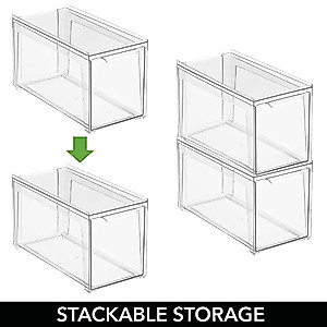 mDesign Plastic Stackable Closet Storage Organizer Bin Containers with Front Pull Drawer for Cabinet, Desk, Shelf, Cupboard, or Dresser Organization - Lumiere Collection - Clear
