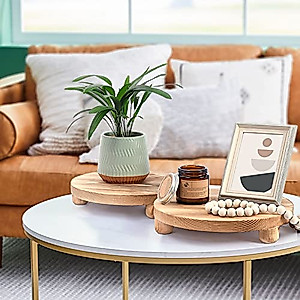HULISEN Wood Risers for Decor, 10 Inch Round Wooden Pedestal Stand for Indoor Plant Pot Riser, Set of 2 Farmhouse Rustic Decorative Display Tray for Kitchen Counter and Bathroom Table (Natural)