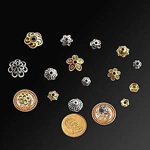 FEBSNOW About 160Pcs Spacer Beads Caps, Bali Style Mixed Tibetan Silver and Antique Gold Flower Bead Caps for Bracelet Necklace Earrings Jewelry Making Supplies