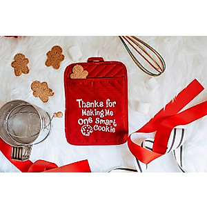 Teacher Appreciation Gift for Women - Thank You Present Potholder - One Smart Cookie Oven Mitt - Set of 2 (One Smart Cookie w/Keychain)