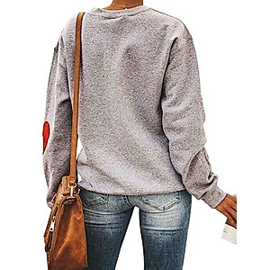KIRJAUDU Women's Comfy Casual Long Sleeve Heart Shape Patched T-shirts Funny Letter Print Sweatshirt M Grey-4