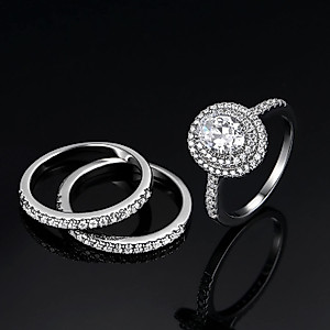LGYIC 18K White Gold Plated Three-in-One Oval Cut Cubic Zirconia Ring Halo Wedding Engagement Bride Rings Set for Women (10)