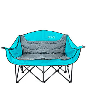 Creative Outdoor Distributor Luxury Camp Chair, Steel Frame & Polyester Fabrics, Folds Compact, Storage Bag Included (Wine Holder + 2 Person, Teal)