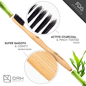 OAK ORGANIC Charcoal Toothbrush – Get Sparkling Clean Teeth – Natural Soft Bamboo Charcoal Toothbrush with Travel Case – Biodegradable Wooden Eco Toothbrush – 4 Set - EARTH, AIR, FIRE, WATER