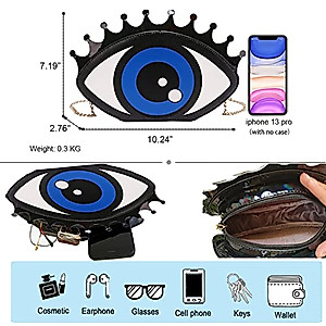 Evil Eye Lash Quirky Bag Novelty Evening Chain Purse Odd Shoulder Handbag for Women Girls (Blue) Medium