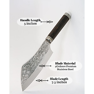 Norse Tradesman Chef & Cleaver Hybrid Knife - 7.5" Razor Sharp Kitchen Knife – Genuine Cowbone Accented Handle with Celtic Knot Engravings – Artisan Forged