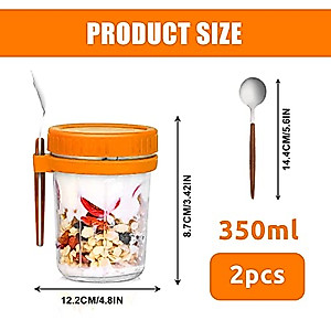 ZUOLUN Overnight Oats Containers with Lids and Spoons: 2pcs 12 Oz Overnight Oats Jars, Large Capacity Airtight Glass Mason Overnight Oats Jars, Mason Jars for Overnight Oat for Milk, Cereal, Fruit