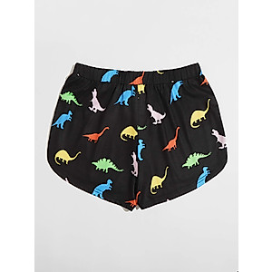 Floerns Women's Cute Dinosaur Print Elastic Drawstring Running Shorts Black S