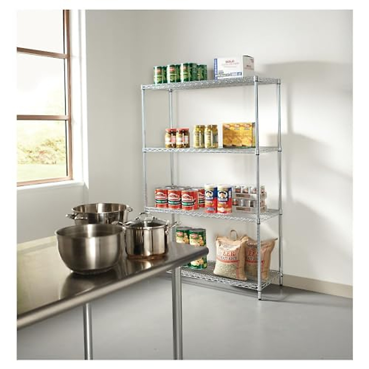 Alera ALESW504818SR NSF Certified Industrial 4-Shelf 48 in. x 18 in. x 72 in. Wire Shelving Kit - Silver