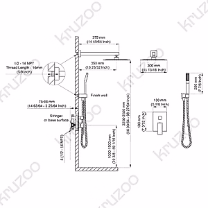 Kruzoo Shower System Rain 12 inches Brass Shower Faucet Set with Handheld Spray Mixer Set High Pressure Square Rainfall Shower Rough-in Valve (cUPC Certified Shower Valve Included) Brushed Nickel