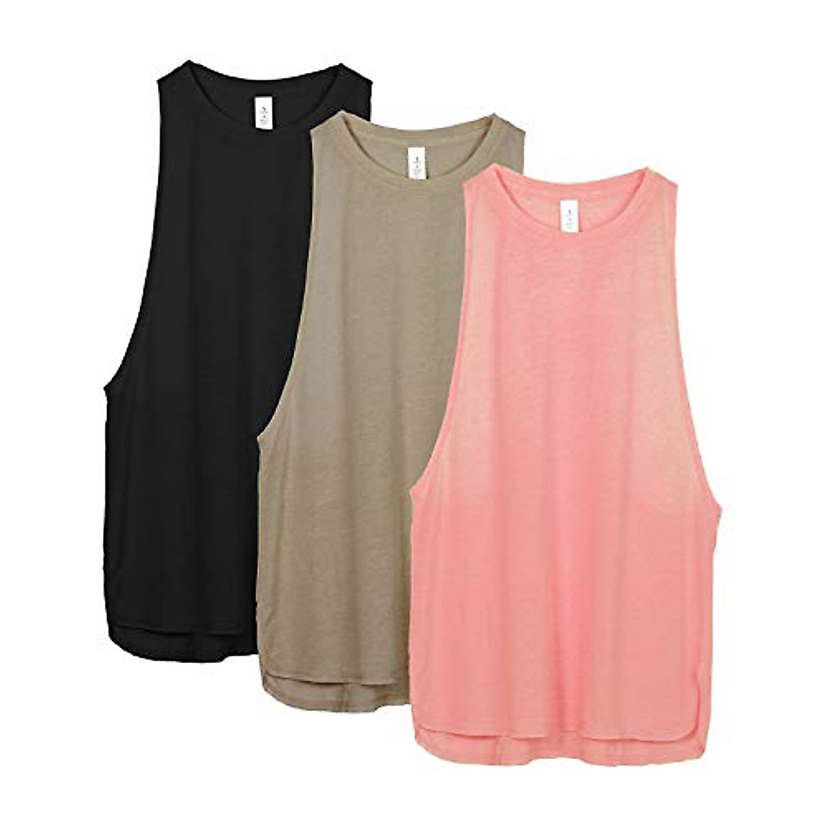 icyzone Workout Tank Tops for Women - Running Muscle Tank Sport Exercise Gym Yoga Tops Athletic Shirts(Pack of 3)(XL,Black/Beige/Pale Blush)
