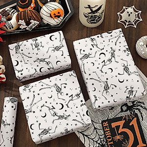 JarThenaAMCS Halloween Wrapping Paper - Mini Roll - 17 Inch x 32.8 Ft Dancing Skeleton Gift Wrap Paper Spooky Art Paper for DIY Crafts Home Party Supplies