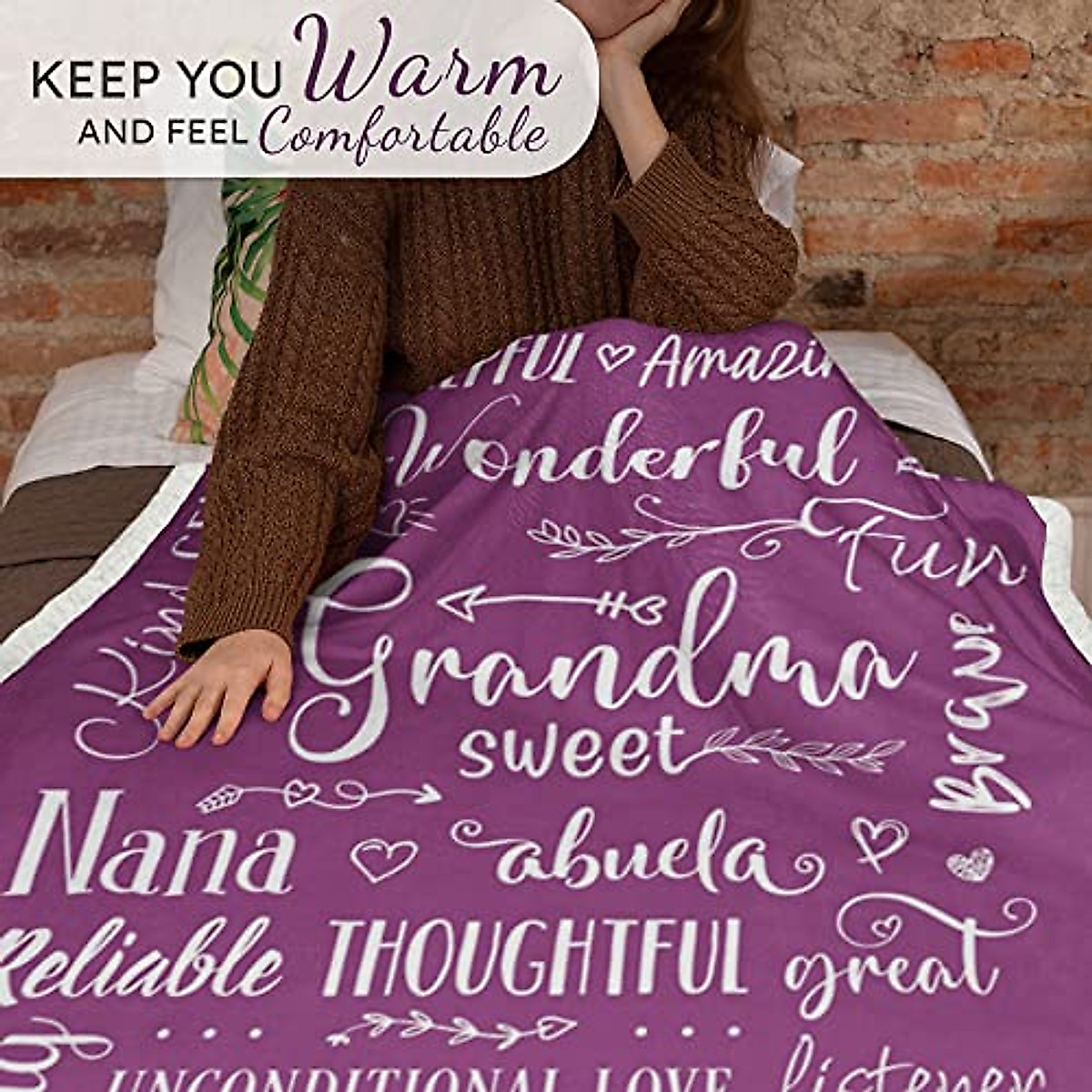 SIMORAS Grandma Blanket with Sleep Mask, Socks and Gift Box - Grandma Throw Blanket for Christmas, Mothers Day - Grandma Gifts for Grandmother Birthday - Fleece Blanket, Purple 60" x 50"