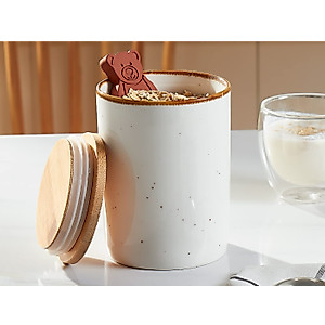 ONEMORE Ceramic Canisters Set for Kitchen Ceramic Storage Jars Countertop Sugar and Flour Storage Canisters With Bamboo Lids - Set of 3 Speckled Coffee Container Jars for Sugar, Tea, Cereal, Snack
