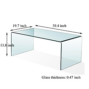 SMARTIK Glass Coffee Table, Modern Clear Tempered Glass Coffee Table for Living Room, Easy to Clean and Safe Rounded Edges (Medium 39.4" x 19.7" x 13.8")