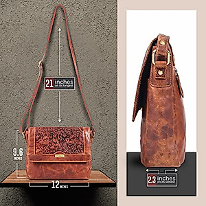 LEVOGUE Crossbody bag in Genuine Leather with flower embossing-Elegant and Classic design