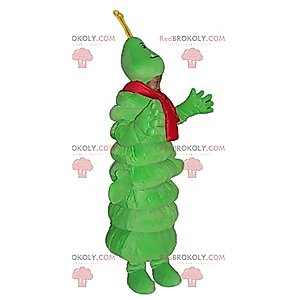REDBROKOLY Mascot giant green caterpillar with a red scarf