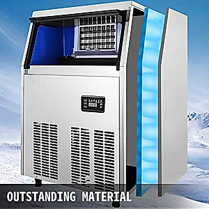VEVOR Commercial Ice Maker Machine, 90-100LBS/24H with 33LBS Bin Stainless Steel Automatic Operation Under Counter Ice Machine for Home Bar, Include Water Filter, Scoop, Connection Hose
