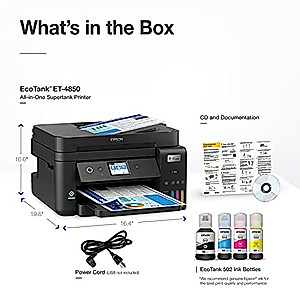 Epson EcoTank ET-4850 Wireless All-in-One Cartridge-Free Supertank Printer with Scanner, Copier, Fax, ADF and Ethernet – The Perfect Printer Office - Black