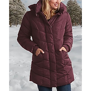 Steve Madden Women's Long Chervron Quilted Outerwear Jacket, Merlot, Medium