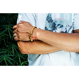 Tibetan Mala Embedded Medicine Wrist Mala for Meditation Handmade Draw String Silk Pouch Each wood bead is embedded with turquoise, coral, (Wood Guru bead)