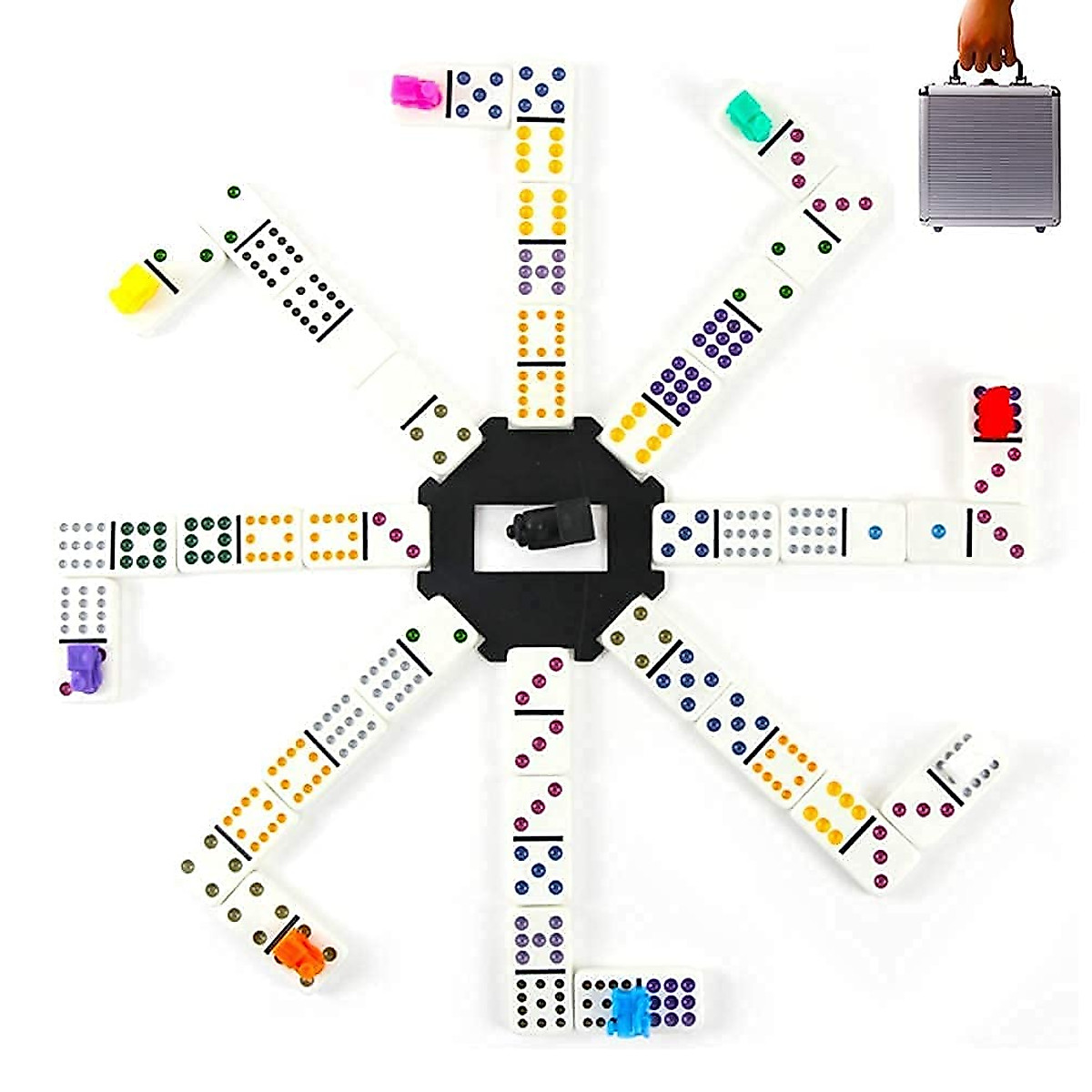 KAILE Mexican Train Dominos Game Set, 91 Tiles Double 12 Color Dots Dominoes Set for Travel Dominoes Game with Aluminum Case