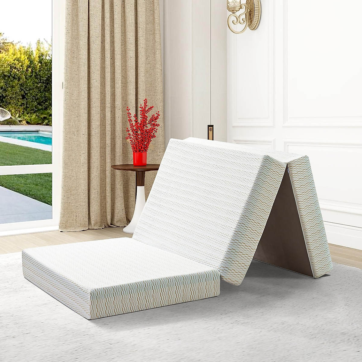 MUUEGM Folding Mattress, 6 Inch Full Tri-fold Memory Foam Mattress, Foldable Mattress with Washable Cover, Trifold Mattress for Yoga/Camping/RV/Guest Beds,CertiPUR-US Certified