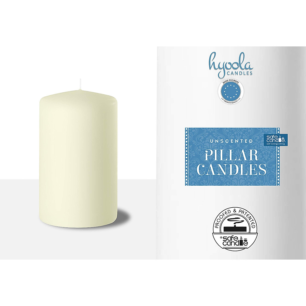 HYOOLA Ivory Pillar Candles 2x3 Inch - Unscented Pillar Candles - Set of 4 - European Made