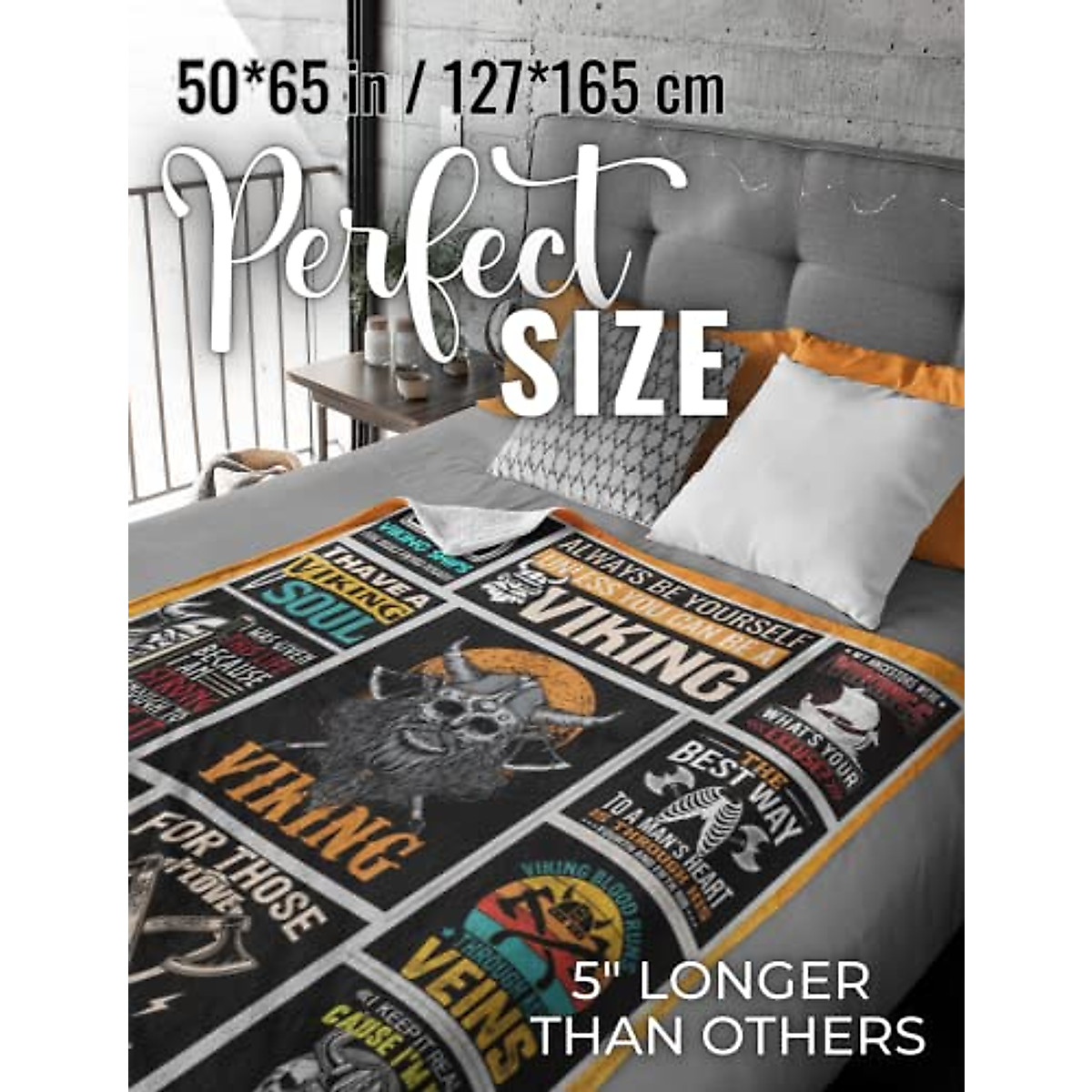 Huglanket Viking Gifts for Men Flannel Blanket Throws, Norse Mythology Viking Themed Throw (50"x 65") for Viking Friends Dad Grandpa Uncle on Father's Day, Birthday, Christmas - Viking