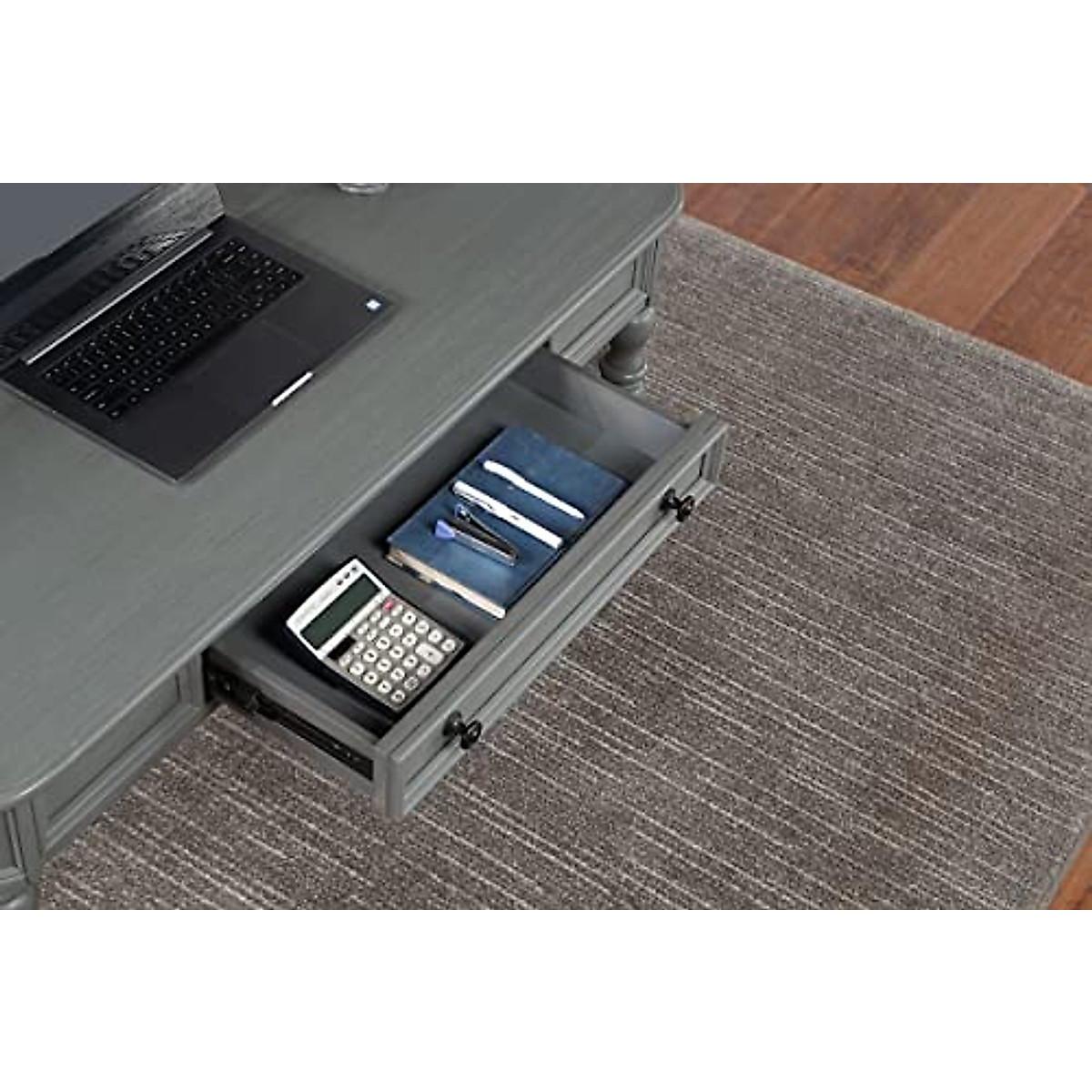 OSP Home Furnishings Country Meadows 48 Inch Writing Desk with Drawer, Plantation Grey