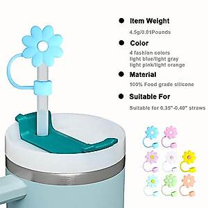 EXQUILEG Straw Covers Cap Fit for Stanley Cup, 8Pcs Silicone Flower Straw Toppers Compatible for Stanley 30&40 Oz Tumbler, 10mm Drinking Straw Tip Covers Fit for Stanley Cups Accessories