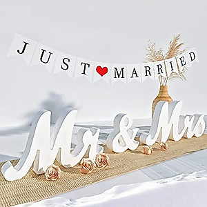 VIOPVERY Wedding Decorations Set,Large Mr and Mrs Sign & Just Married Banner,Mr & Mrs Signs for Wedding Table,Wooden Letters Sweetheart Table,Photo Props Wedding Decorations for Anniversary,White