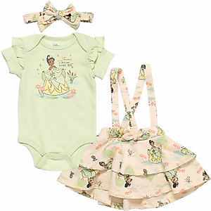 Disney Princess Ariel Baby Girls 3 Piece Outfit Set: Bodysuit Jumper Headband Blue 3-6 Months