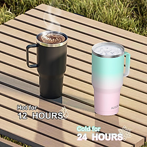 AUSOR 30 oz Tumbler with Lid and Straw,Water Bottle with Handle,Insulated Stainless Steel Tumbler for Hot & Cold, Coffee Travel Mug Cups Reusable,Blue to Pink