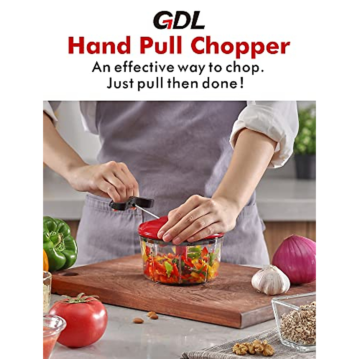 Manual Food Chopper, Hand Pull String Onion Chopper, Dishwasher Safe Food Mincer, No BPA Food Grade Material, 2.5 Cups 0.6L